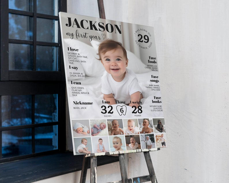 EDITABLE Baby First Year Milestone Sign, Modern 1st Birthday Milestone ...
