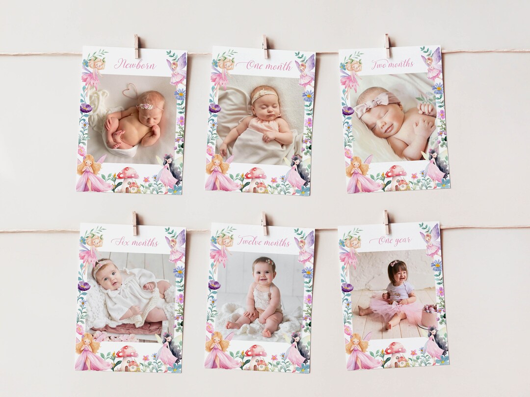 Editable Fairy Photo Birthday Banner, Printable 12 Month Birthday ...