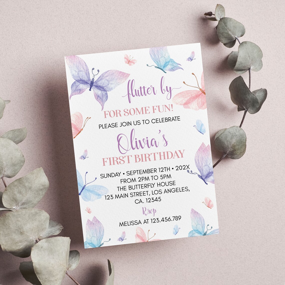 EDITABLE Butterfly First Birthday Invitation Flutter by - Etsy