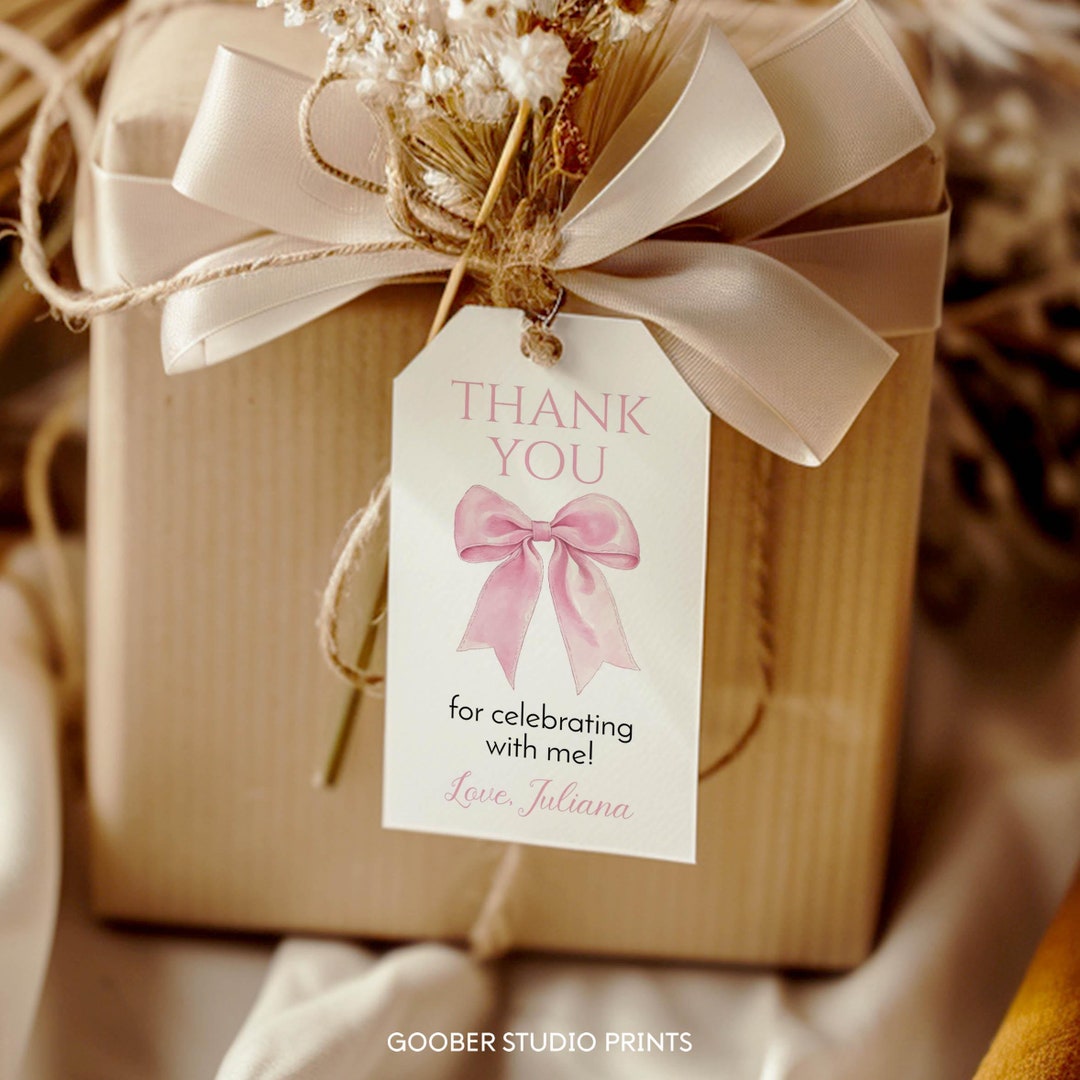 EDITABLE Pink Bow 1st Birthday Favor Tag, Girl Birthday Party Thank You ...