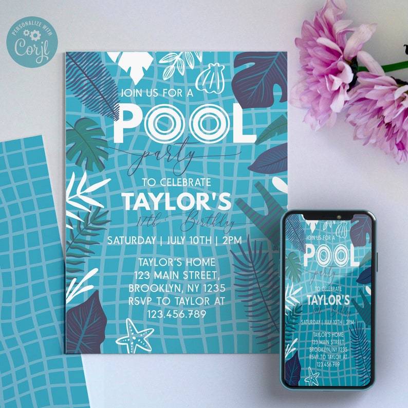 Editable Pool Party Invitation Pool Party Birthday - Etsy