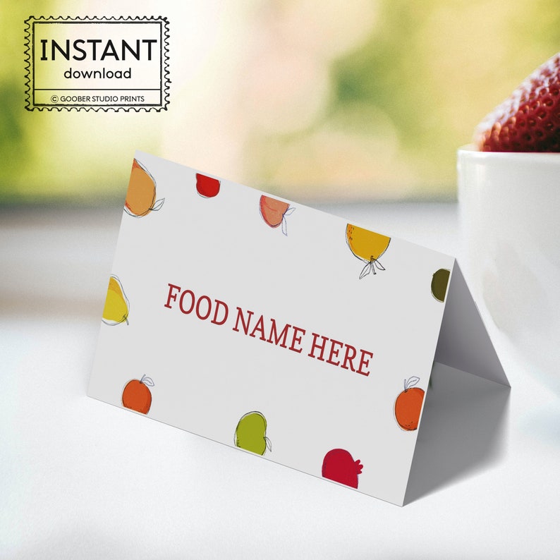 EDITABLE Food Tent Card Fruit Baby Shower Food Name Card | Etsy