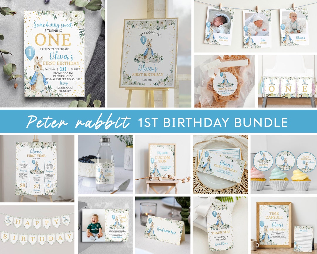 Editable Peter Rabbit Birthday Invitation Bundle, Peter Rabbit 1st ...