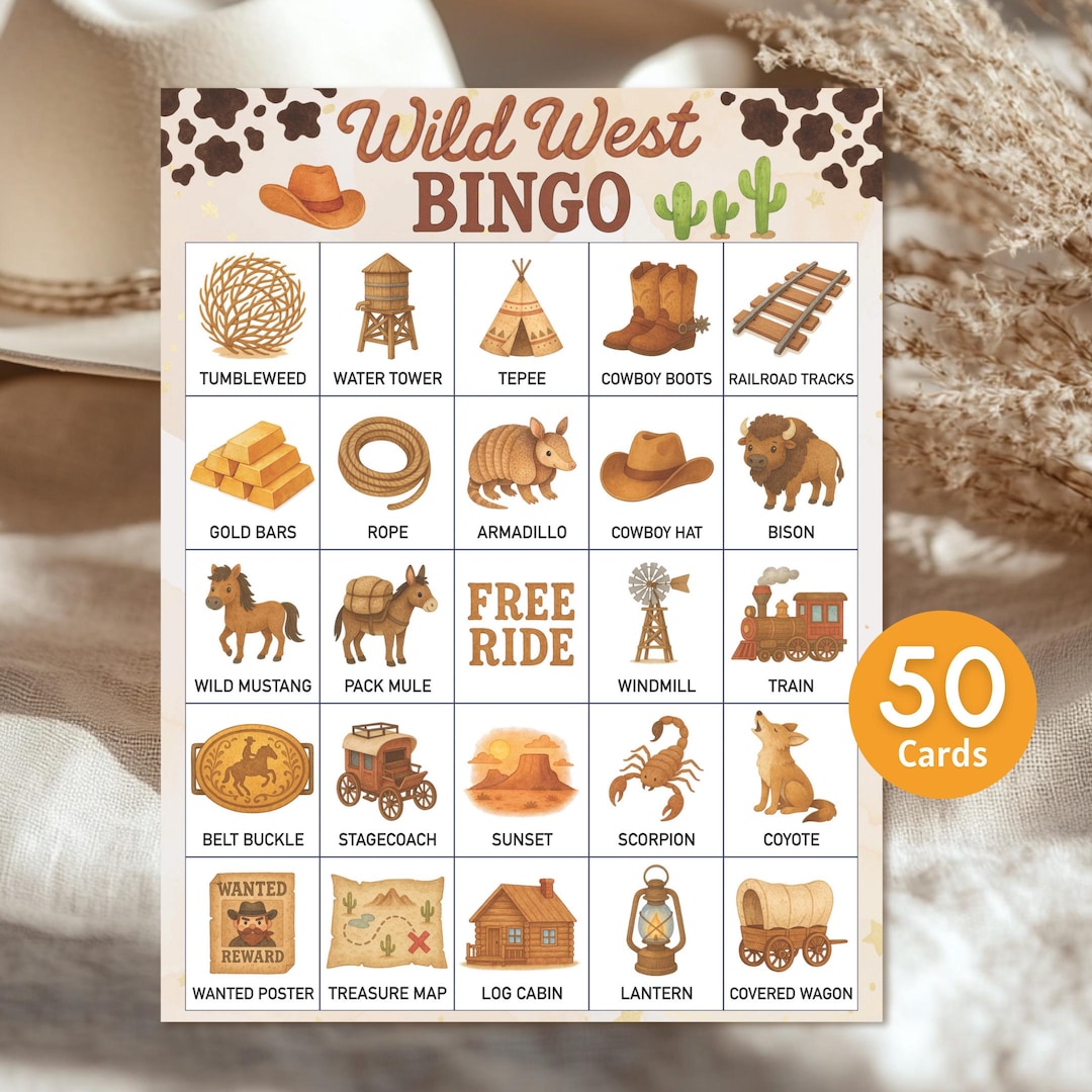 Wild West Bingo Game Printable | Western Cowboy Party Game | Kids ...