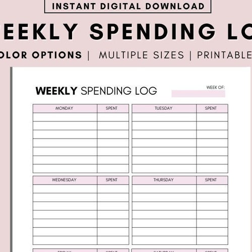 Spending Tracker Printable Monthly Expense Log Business - Etsy