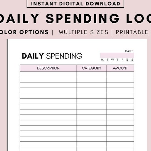 Spending Tracker Printable Expense Tracker Spending Log - Etsy