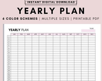 Printable Yearly Planner on 1 Page Landscape, Year at a Glance ...