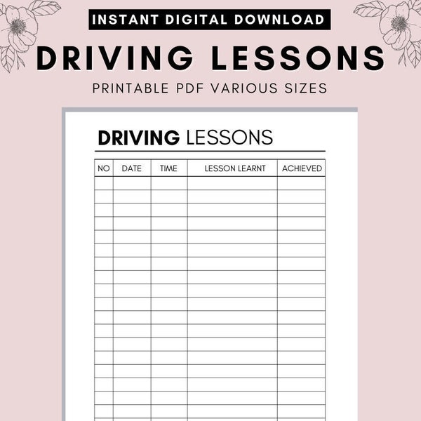 Driving Lessons Printable - Etsy