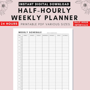 Half Hour Weekly Planner Printable, Weekly Schedule, Daily Planner ...