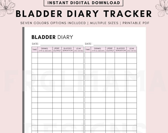 Bladder Diary Tracker Printable, Urination Events Features & Symptoms ...