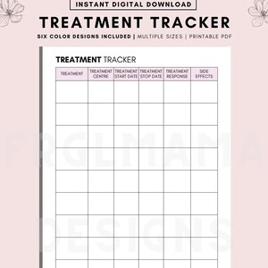 Printable Treatment Tracker, Monthly Medication Tracker Printable ...