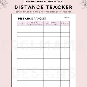 Distance Tracker Printable, Running Distance Tracker, Walking Distance ...