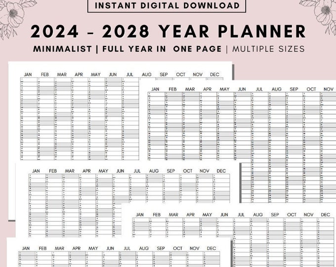 2024 Year Planner - Yearly Planner on 1 Page Landscape, Vertical ...