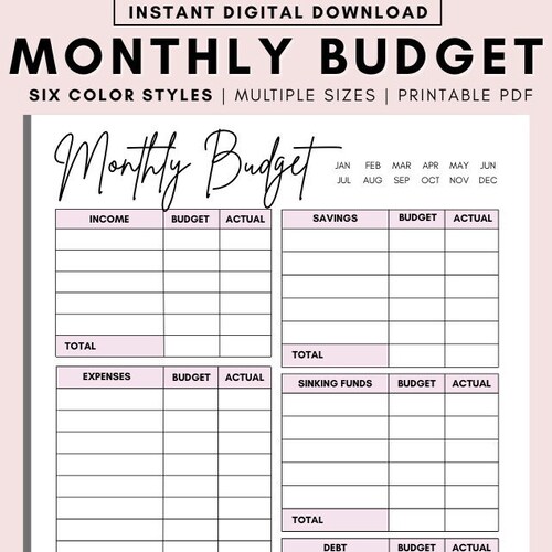 MONTHLY Budget Overview Template Printable Budget Binder - Etsy