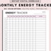 Energy Tracker, MONTHLY Energy Level Tracker Printable, Track Energy ...