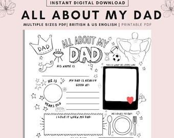 All About My Dad Printable Fathers Day Questionnaire Dad Gift From Kids ...