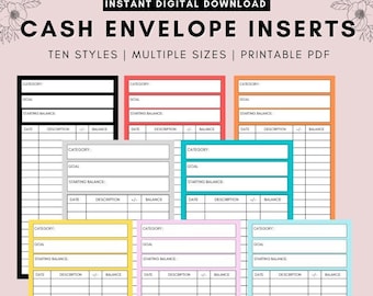 Cash Envelope Inserts, Cash Transaction Register, Cash Envelope Tracker ...