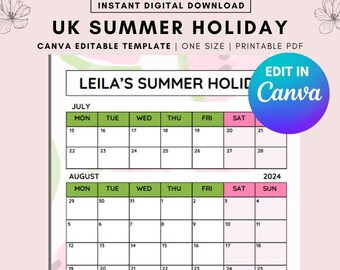 2025 UK School Summer Holiday Planner Template Bright A4 Editable ...
