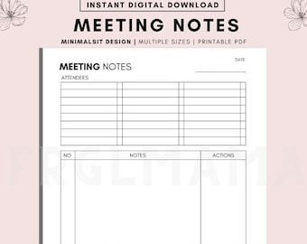 Meeting Notes Printable Planner, Meeting Agenda, Meeting Minutes ...