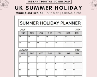 2025 UK School Summer Holiday Planner Template Bright A4 Editable ...