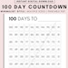100 Day Countdown Printable Planner, Countdown Calendar, Fitness ...