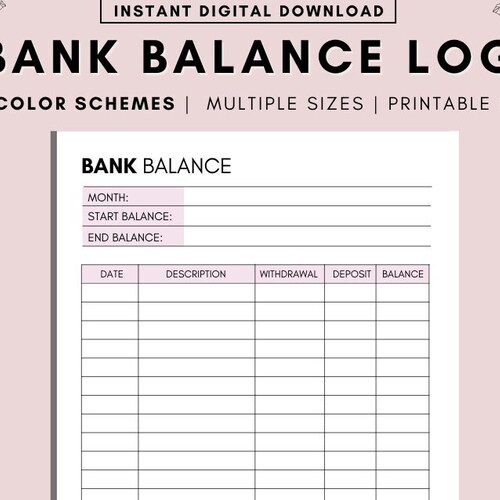 Bank Account Tracker Printable Business Bank Account Log - Etsy Canada