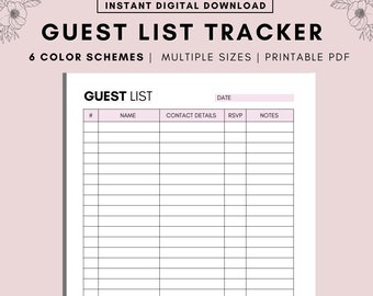 Editable Guest List Planner Guest List Tracker RSVP Tracker Party ...