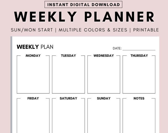 Weekly Planner Printable Landscape, Minimalist Weekly Schedule, Week at ...