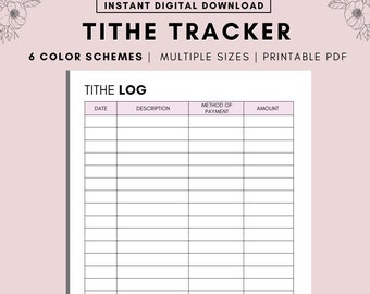 Tithe Log Printable Tithing Record Church Giving Log Financial Donation ...