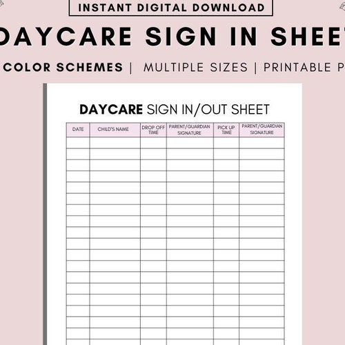Editable Childcare Sign in Sheet. Daycare Sign In. Nursery - Etsy Finland