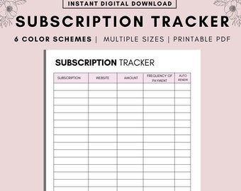 Subscription Tracker Printable Subscription Log Expense Tracker Planner ...
