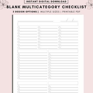 Blank Printable Checklist, Daily Weekly Planner Template, Modern Minimalist Multi-category ...