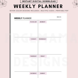 Weekly Planner Printable, Weekly Goal Planner, Weekly to Do List ...