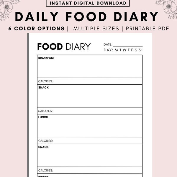 Daily Food Diary Printable - Etsy