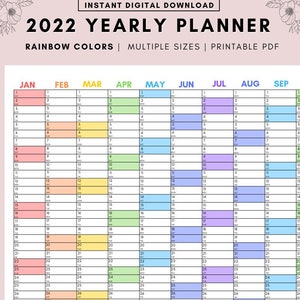 2022 Year Planner Yearly Planner on 1 Page Landscape, Vertical Planner ...
