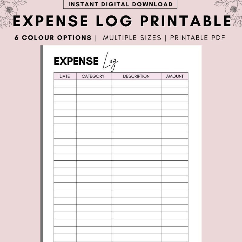 Printable Expense Log - Etsy