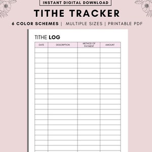 Printable Tithe Record, One Page Giving Log, Financial Donation Record ...