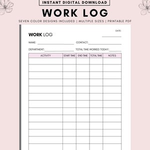 Work Log, Working Time Log, Time in and Out, Timesheet Tracker, Time ...