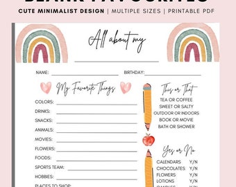 Editable Teacher Questionnaire, Printable Teachers Favorite Things ...