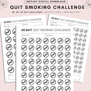 Quit Smoking Printable Challenge. Stop Smoking Tracker, 60 Day Challenge, Stop Smoking Planner ...