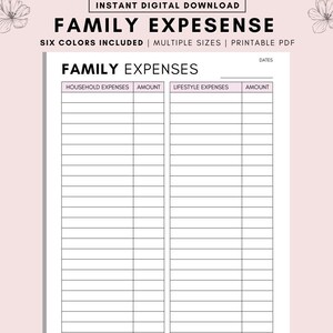 Family Expense Tracker Printable, Expense Tracker, Simple Expense ...