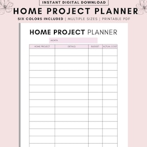 Simple Home Project Printable, Home Project Planner Template ...