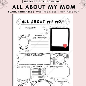 Mother's Day Fill in the Blank Printable, All About My Mom Printable ...