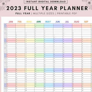 2023 Year Planner - Yearly Planner on 1 Page Landscape, Vertical ...