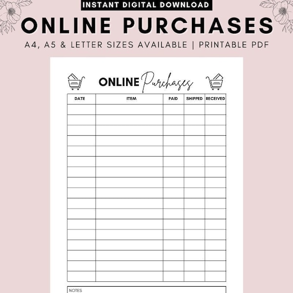 Online Purchases Tracker - Etsy