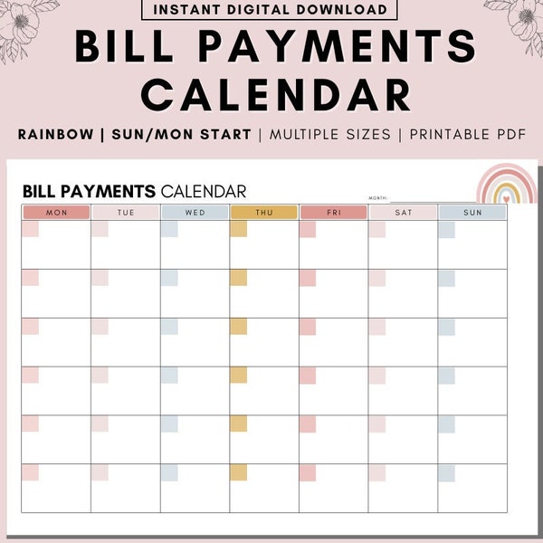 Fillable Bill Calendar - Etsy