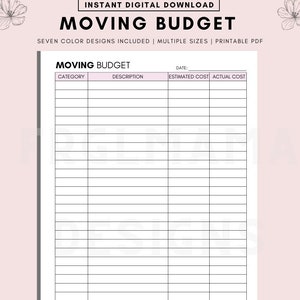 Moving Budget Overview Template Printable, Moving Budget Printable ...