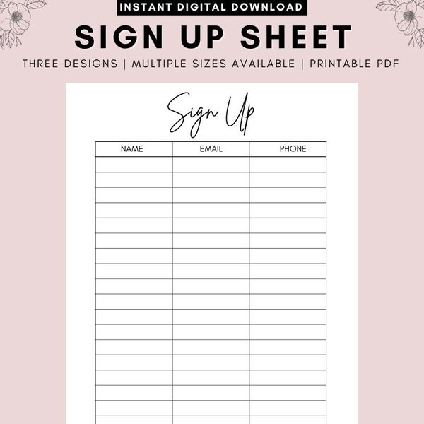 Printable Email Sign up Sheet - Etsy