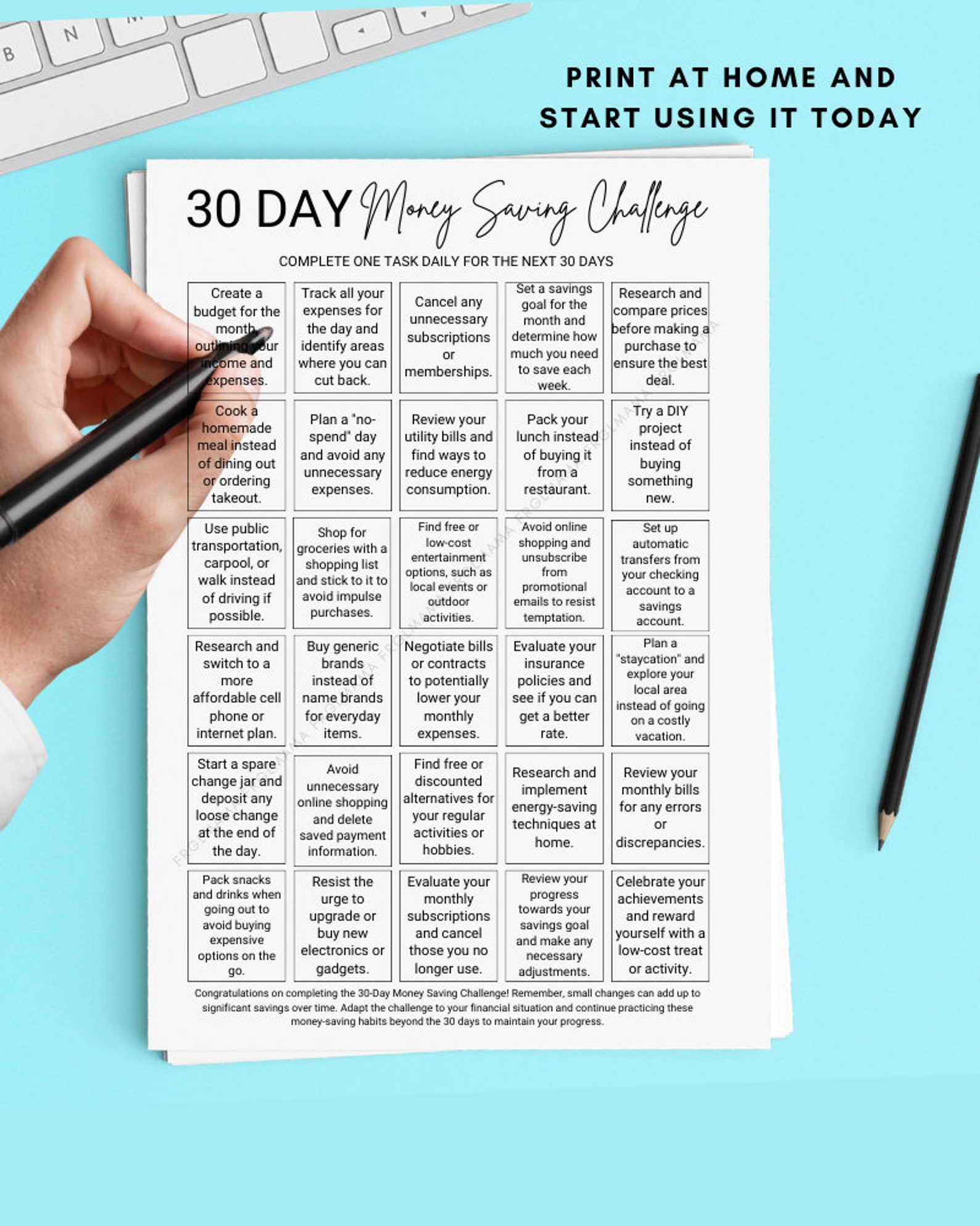 30-day Money Saving Challenge Printable: Finance Tracker (PDF) - Etsy