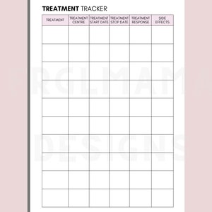 Printable Treatment Tracker, Monthly Medication Tracker Printable ...